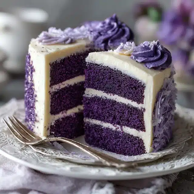 Royal Purple Velvet Cake with Creamy Vanilla Frosting - Savoring Moments