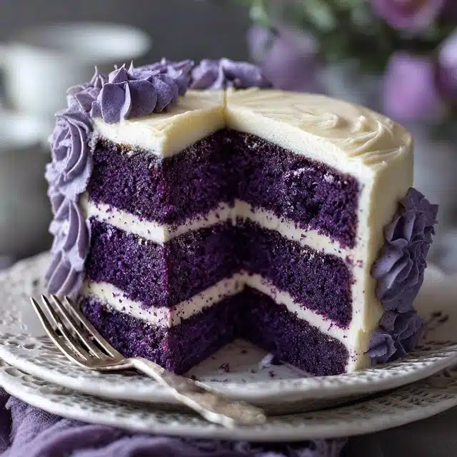 Royal Purple Velvet Cake with Creamy Vanilla Frosting - Savoring Moments