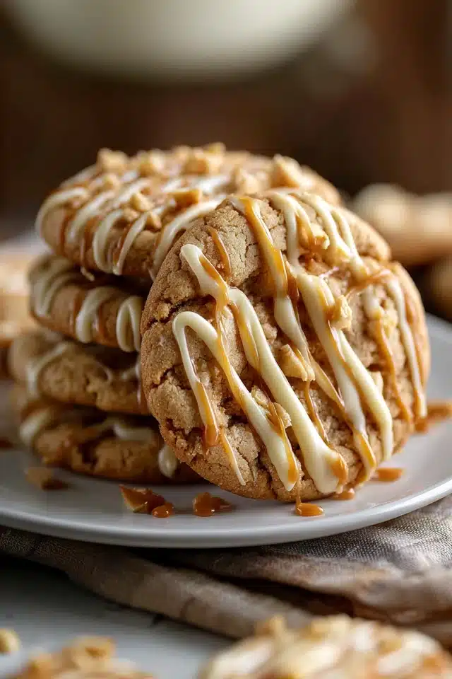 White Chocolate Caramel Drizzle Cookies - Savoring Moments