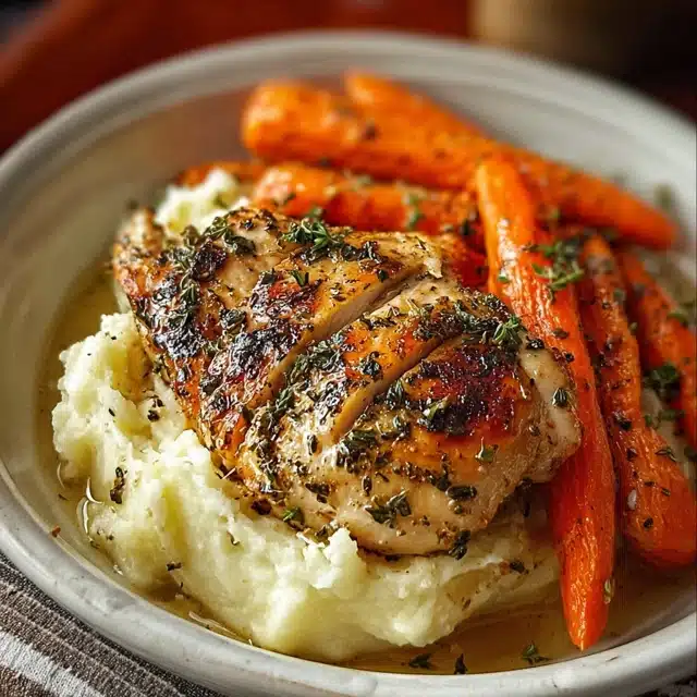 Garlic Herb Chicken with Creamy Mash & Roasted Carrots - Savoring Moments