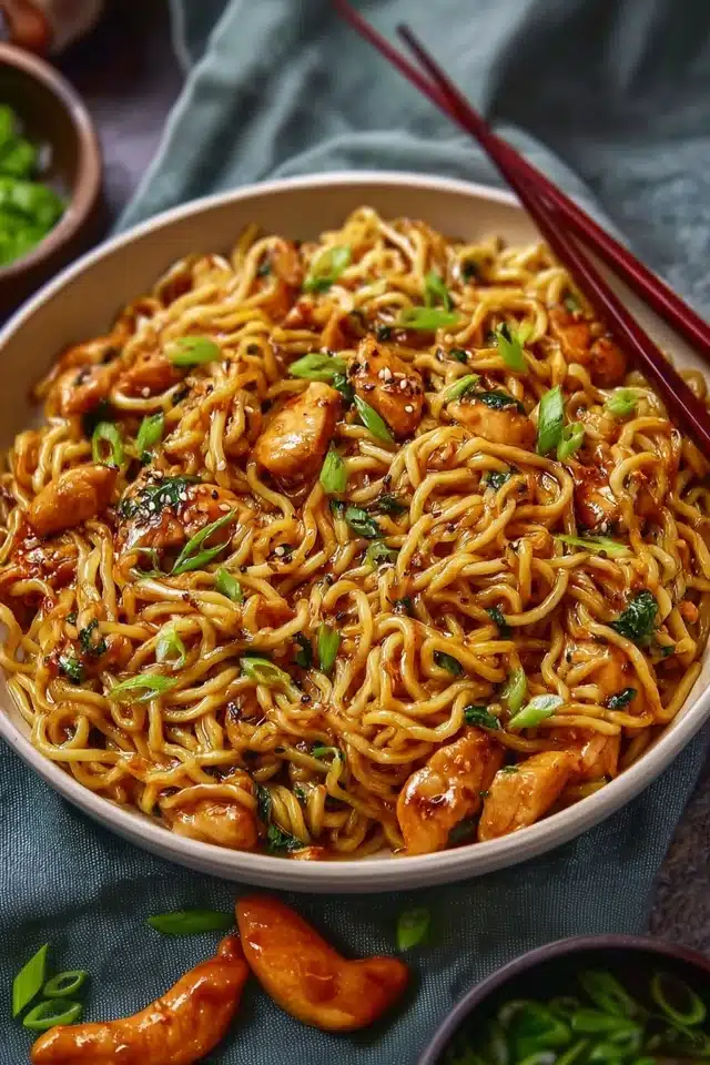 Sticky Garlic Chicken Noodles - Savoring Moments
