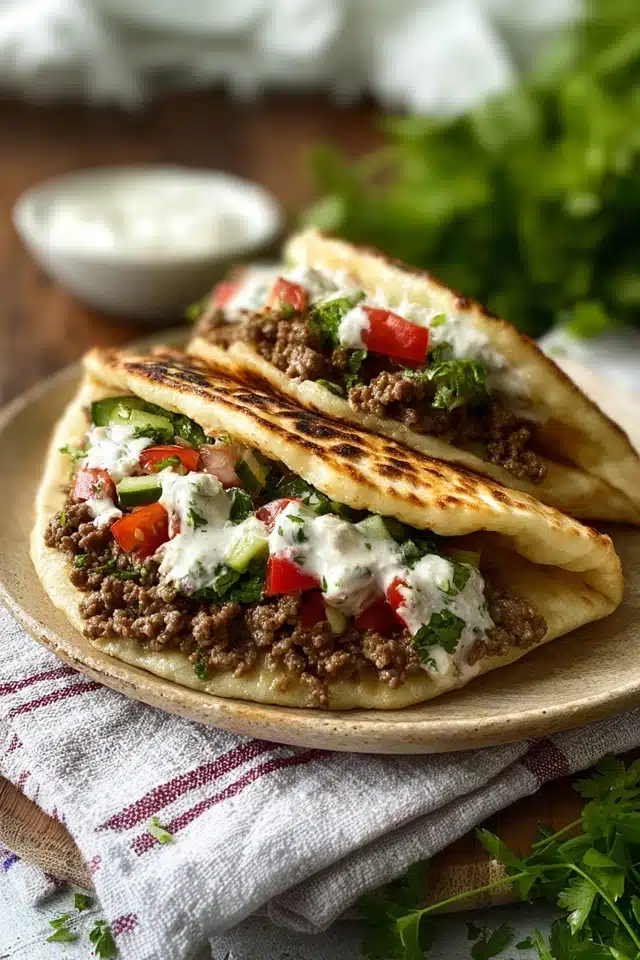 Mediterranean Ground Beef Pita Pockets - Savoring Moments