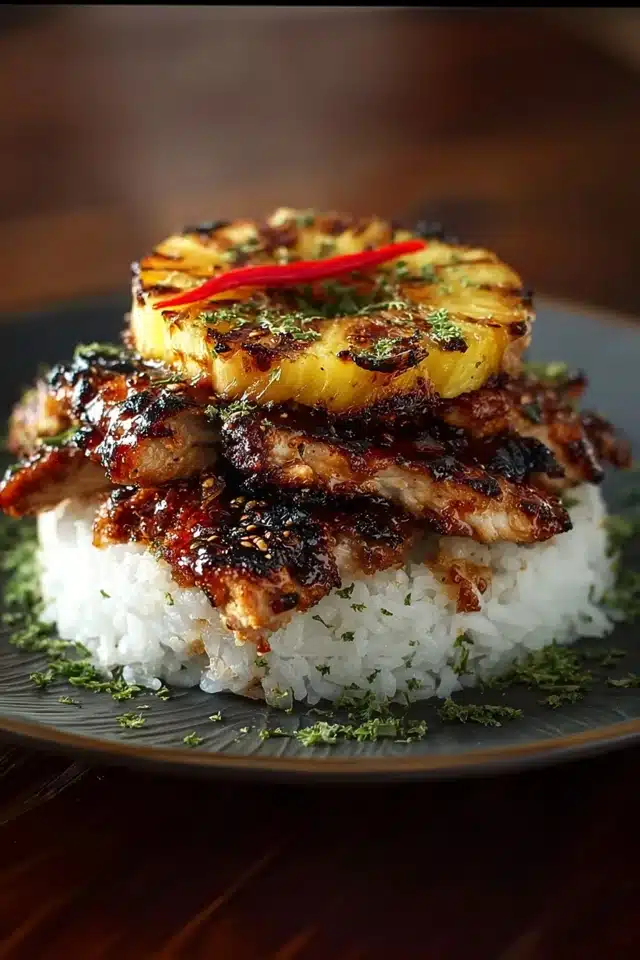 Hawaiian Huli Huli Chicken Stack - Savoring Moments
