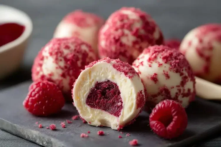 No-Bake Raspberry Cheesecake Truffles - Savoring Moments